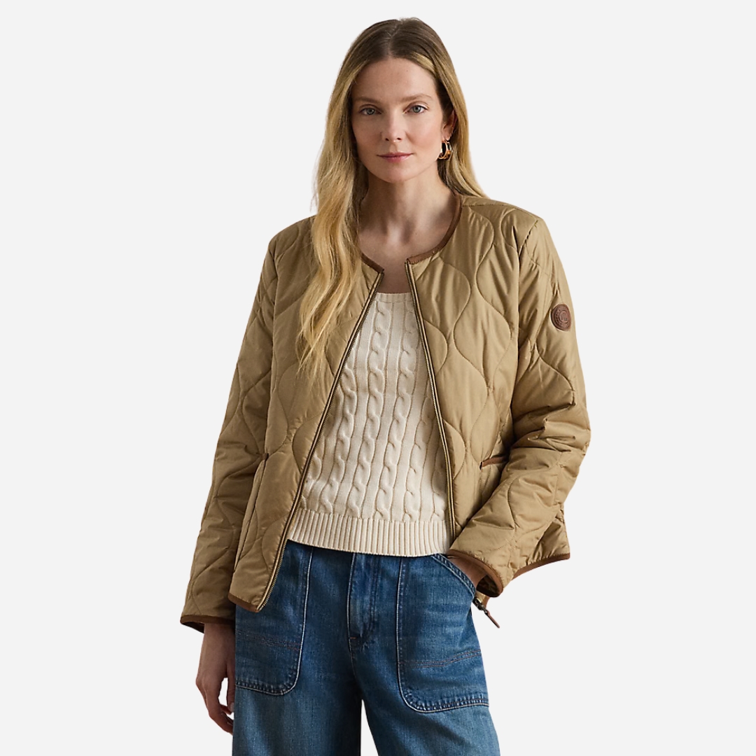Twill-trim Onion-quilted Jacket - Birch Tan | Lauren Ralph Lauren